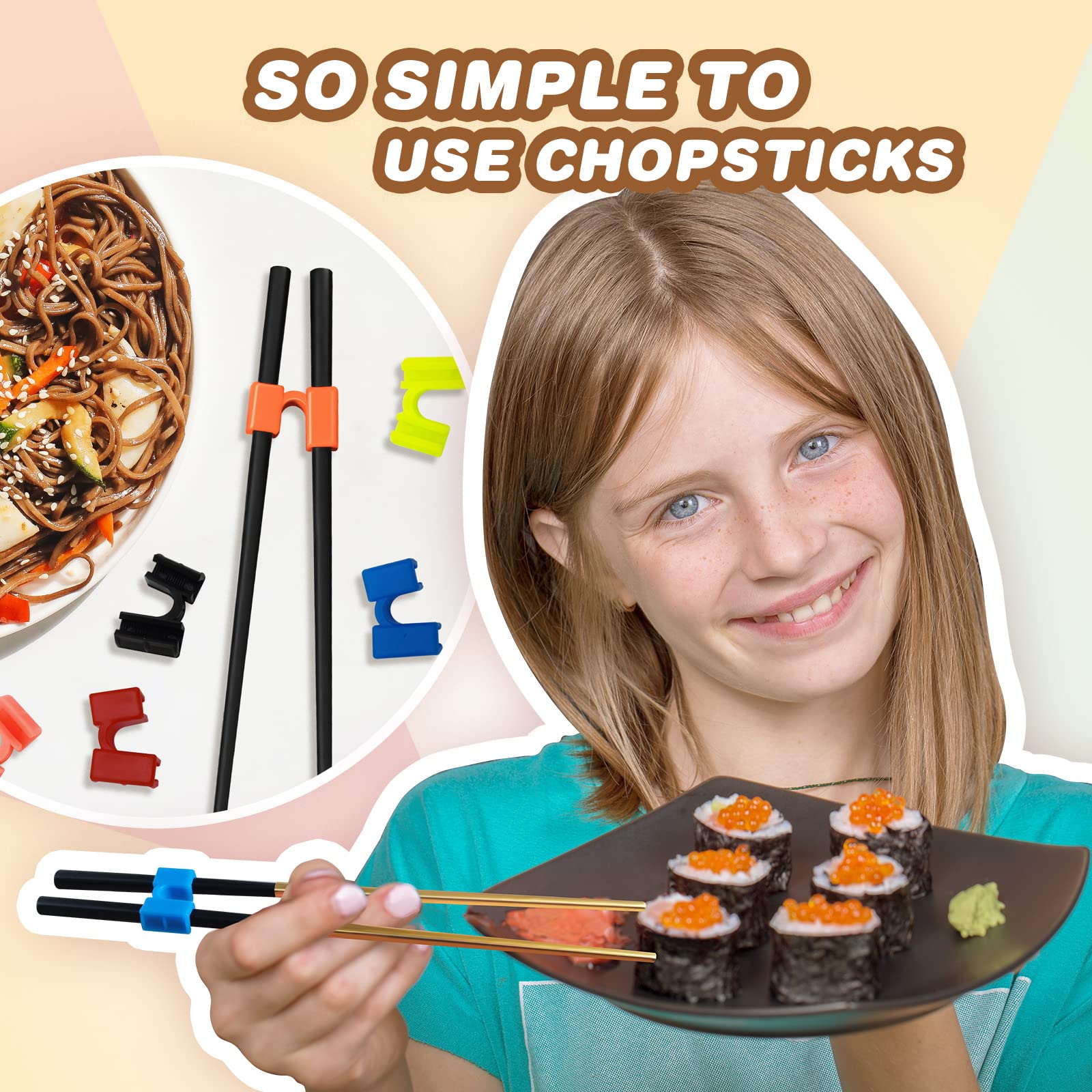 6PCS Chopstick Helper Kids, Chopstick Trainer Beginner Learning Practice & Training Chopsticks for Adult Kid with Chinese Japanese Korean Food