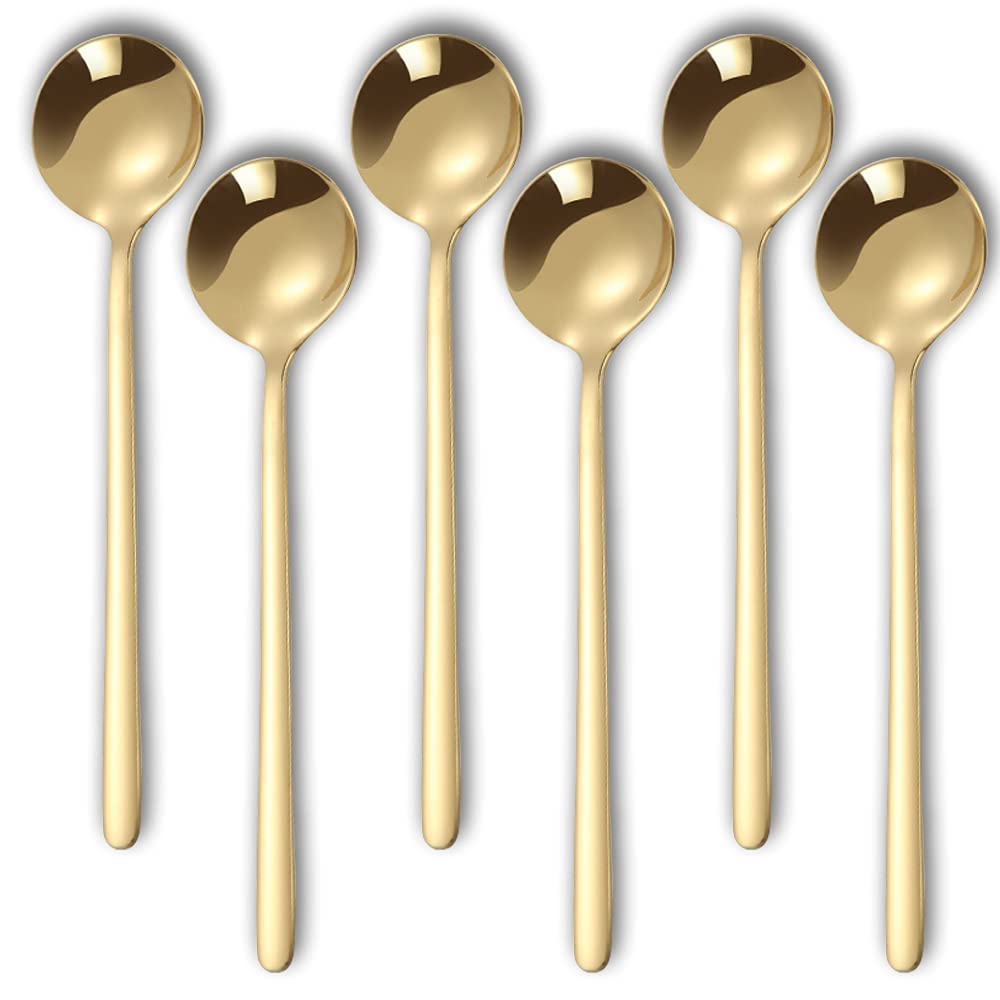 Pack of 6, Gold Plated Stainless Steel Espresso Spoons, Muulaii Mini Teaspoons Set Gold Spoons for Coffee Sugar Dessert Cake Ice Cream Soup Antipasto Cappuccino, 5.3 Inch