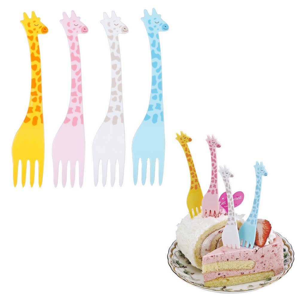 HUNGER Happy Giraffe Fruit Forks Cocktail Sticks Party Supplies Plates Picks Dessert Forks Cake Forks, 12 PCS