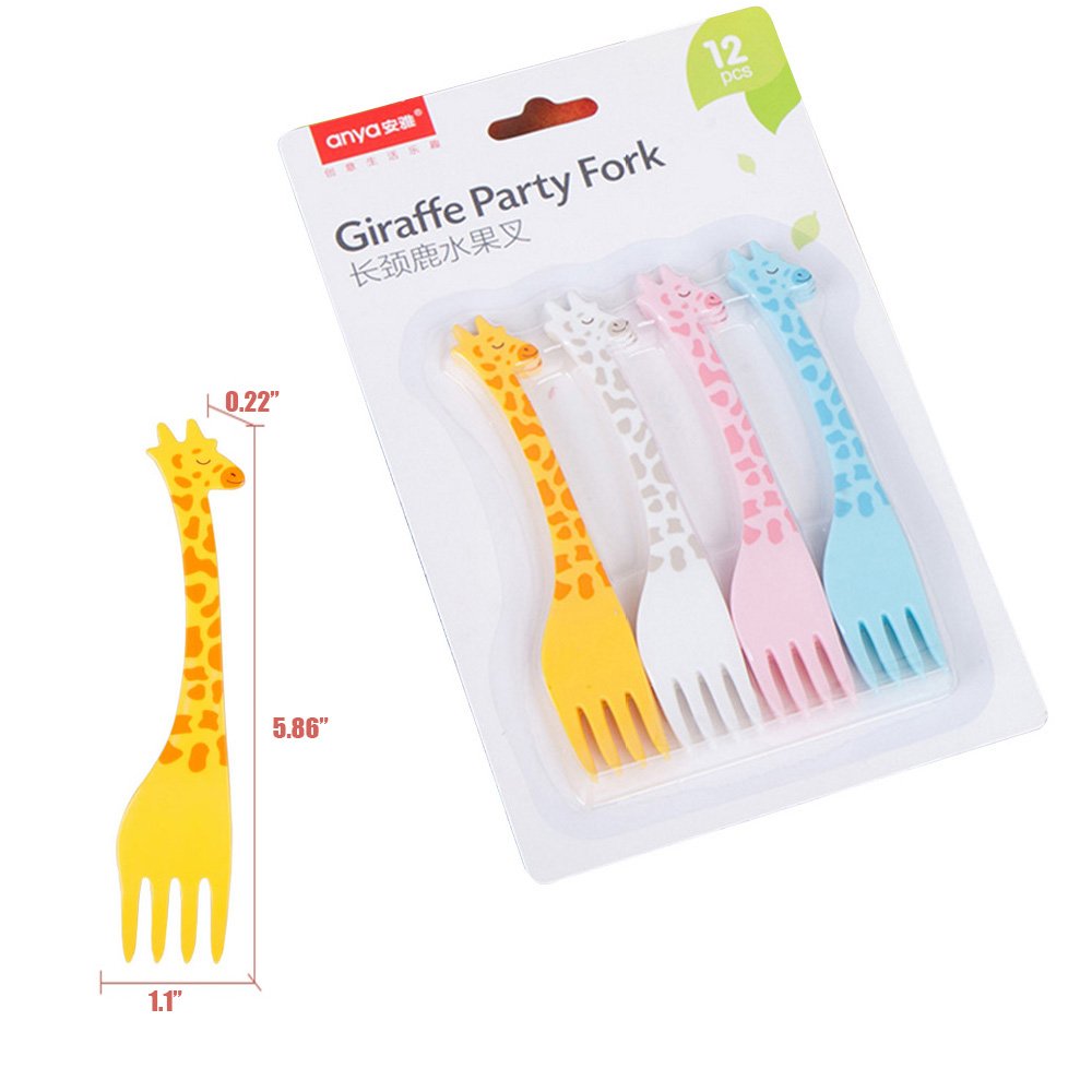 HUNGER Happy Giraffe Fruit Forks Cocktail Sticks Party Supplies Plates Picks Dessert Forks Cake Forks, 12 PCS