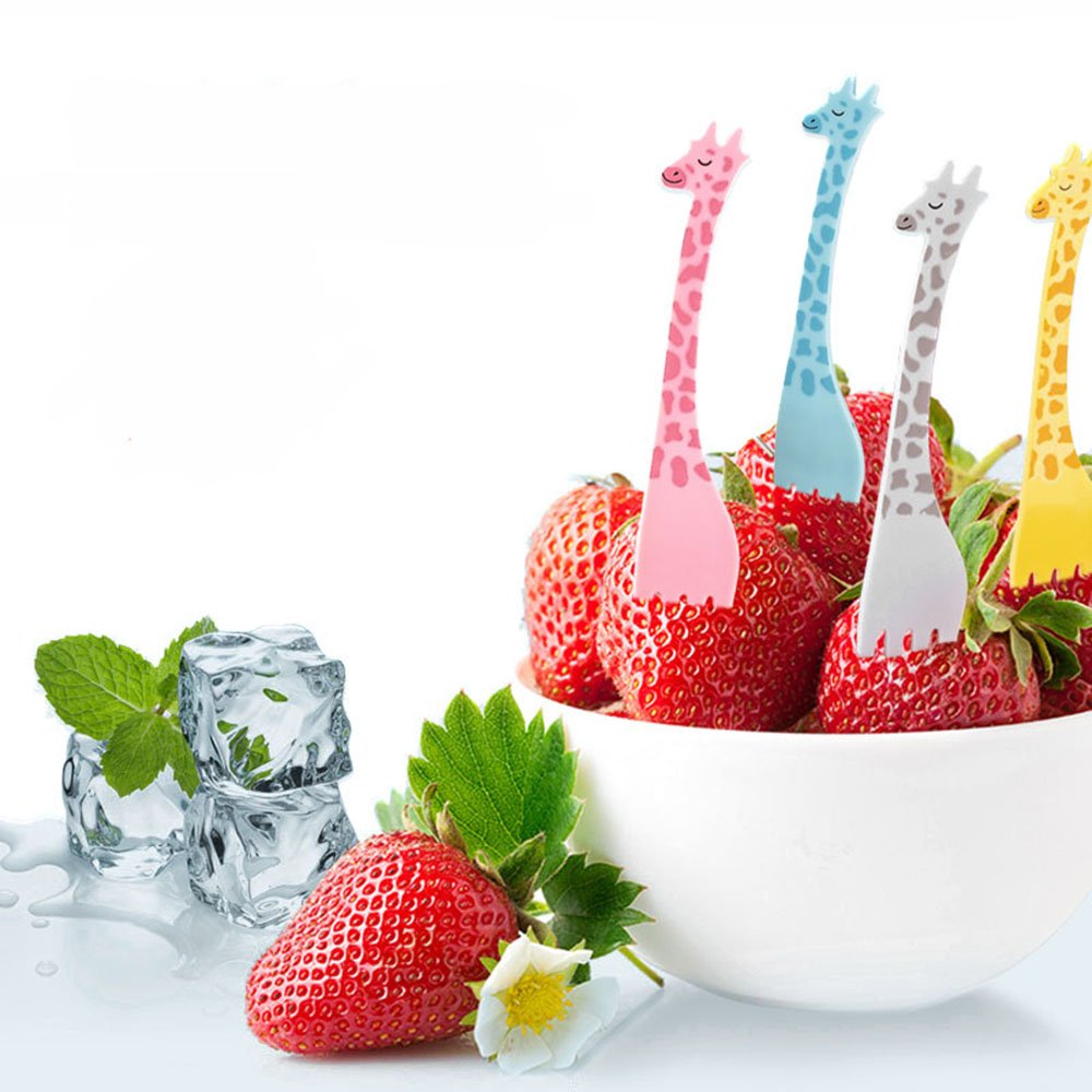 HUNGER Happy Giraffe Fruit Forks Cocktail Sticks Party Supplies Plates Picks Dessert Forks Cake Forks, 12 PCS