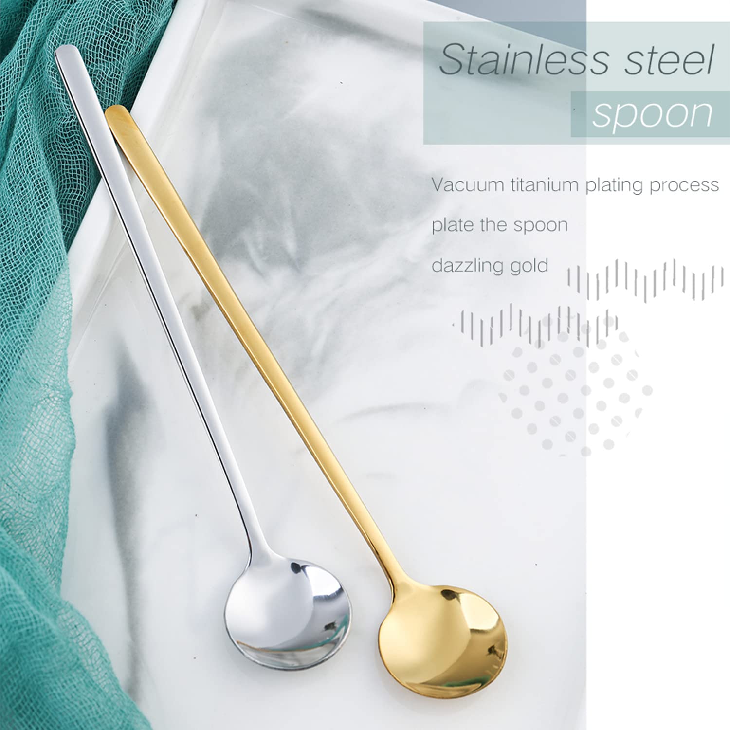 Stainless Steel Coffee Spoons, 6.7 Inch Stirring Spoons, Cocktail Stirring Spoons for Coffee Tea Dessert Cake Ice Cream Cappuccino (Round-Gold-1Pack)