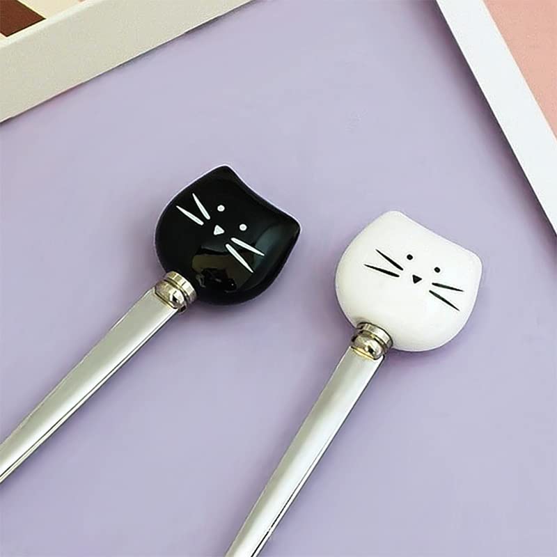 Cute Cat Spoon for Tea Coffee Ceramic Stainless Steel Spoons for Cat Lover Cat Food spoon for Wet Food Cat Themed Gift for Couples Wedding House Warming Gifts 2Pcs