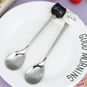 Cute Cat Spoon for Tea Coffee Ceramic Stainless Steel Spoons for Cat Lover Cat Food spoon for Wet Food Cat Themed Gift for Couples Wedding House Warming Gifts 2Pcs