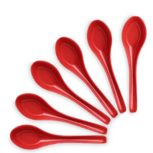 Cionyce 2PCS Wonton Soup Spoons, Chinese Japanese Miso Ramen Dumpling Pho Rice Noodle Soba Soup Spoons, Red and Black Melamine Spoons