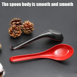 Cionyce 2PCS Wonton Soup Spoons, Chinese Japanese Miso Ramen Dumpling Pho Rice Noodle Soba Soup Spoons, Red and Black Melamine Spoons