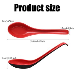 Cionyce 2PCS Wonton Soup Spoons, Chinese Japanese Miso Ramen Dumpling Pho Rice Noodle Soba Soup Spoons, Red and Black Melamine Spoons