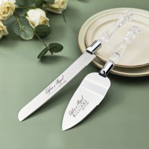 alicepub personalized cake cutting set for wedding, engraved cake serving set pie server pizza cutter for anniversary birthday bridal shower(2pcs)