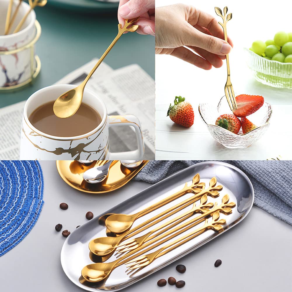 13 Piece Gold Mini Spoons and Forks with Swan Spoon Holder Small Spoons for Dessert Appetizer Spoons Stainless Steel Gold Serving Spoons Utensils ​for Coffee Tea Party Dessert Table