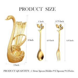 13 Piece Gold Mini Spoons and Forks with Swan Spoon Holder Small Spoons for Dessert Appetizer Spoons Stainless Steel Gold Serving Spoons Utensils ​for Coffee Tea Party Dessert Table