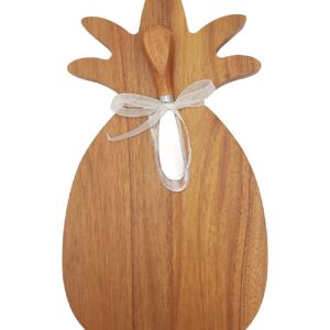 Pineapple Shaped Acacia Wood Serving and Cutting Board,Cute Charcuterie Board Cheese Platter with Cheese Spreader for Meat Cheese and Vegetables, Kitchen Decor Entertaining Gift Set-14 X 7.2 Inch