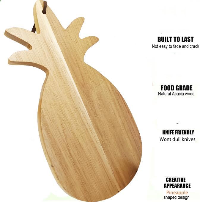 Pineapple Shaped Acacia Wood Serving and Cutting Board,Cute Charcuterie Board Cheese Platter with Cheese Spreader for Meat Cheese and Vegetables, Kitchen Decor Entertaining Gift Set-14 X 7.2 Inch