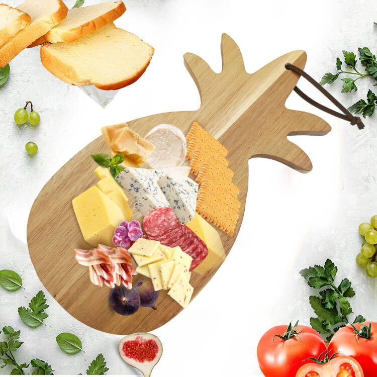 Pineapple Shaped Acacia Wood Serving and Cutting Board,Cute Charcuterie Board Cheese Platter with Cheese Spreader for Meat Cheese and Vegetables, Kitchen Decor Entertaining Gift Set-14 X 7.2 Inch