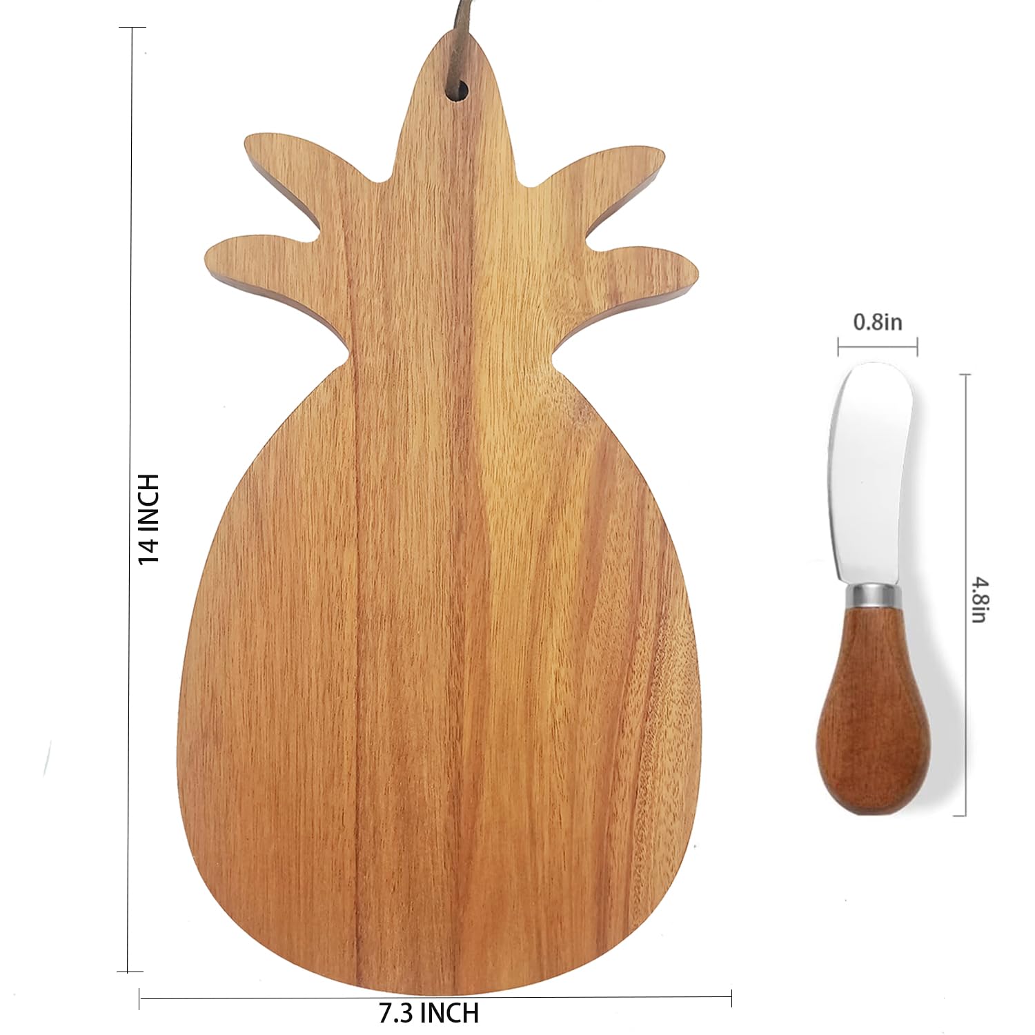 Pineapple Shaped Acacia Wood Serving and Cutting Board,Cute Charcuterie Board Cheese Platter with Cheese Spreader for Meat Cheese and Vegetables, Kitchen Decor Entertaining Gift Set-14 X 7.2 Inch