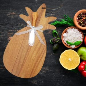 Pineapple Shaped Acacia Wood Serving and Cutting Board,Cute Charcuterie Board Cheese Platter with Cheese Spreader for Meat Cheese and Vegetables, Kitchen Decor Entertaining Gift Set-14 X 7.2 Inch