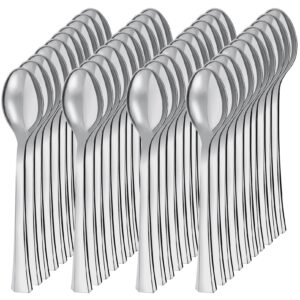 100pcs mini plastic spoons,silver plastic mini spoons,disposable mini dessert spoons 4.5 inches,mini tasting spoons appetizer spoons perfect for coffee espresso cake desserts appetizers