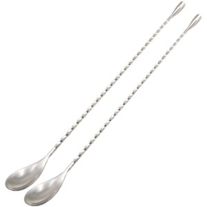 15.7“ extra long cocktail mixing spoon set food-grade 18/8 stainless steel stirrer spiral pattern bar cocktail shaker spoon for ice cream smoothies malts milkshakes juice coffee tea drink - set of 2