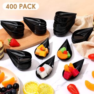 400 Pcs 4 Inch Plastic Appetizer Spoons Tasting Spoons Disposable Mini Appetizer Plates Tear Drop Serving Spoons Dessert Spoons Teardrop Asian Spoon for Party Dessert Dishes Catering (Black)