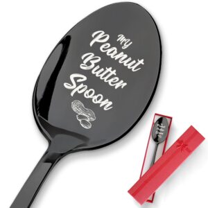 pzjiean my peanut butter spoon black engraved stainless steel spoon, funny peanut butter spoon dessert spoon gifts for dad mom grandpa grandma birthday valentine christmas gift