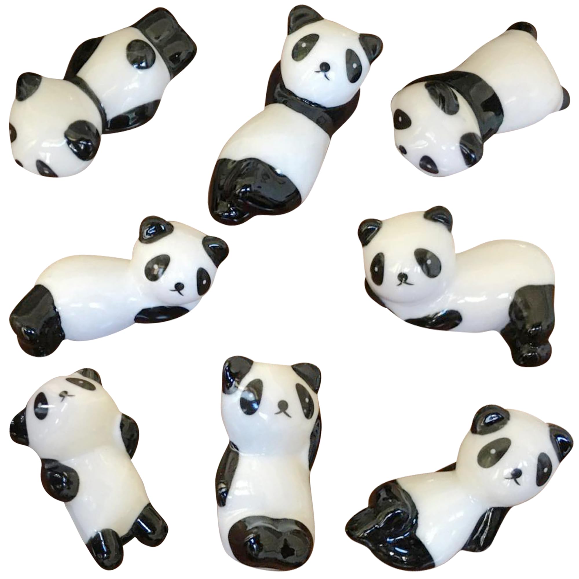 MIUFA Ceramic Cute Panda Chopsticks Rest Stand Holder for Chopsticks, Forks, Spoons, Pen,Gift for Boys Girls (Set of 8pcs)