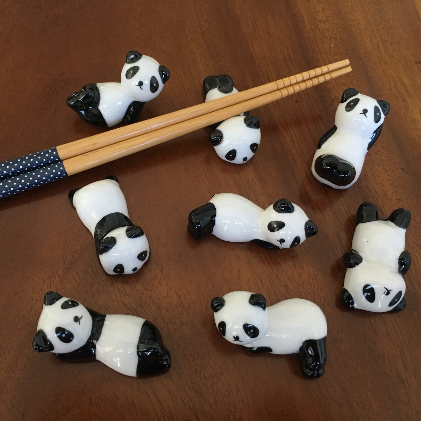 MIUFA Ceramic Cute Panda Chopsticks Rest Stand Holder for Chopsticks, Forks, Spoons, Pen,Gift for Boys Girls (Set of 8pcs)