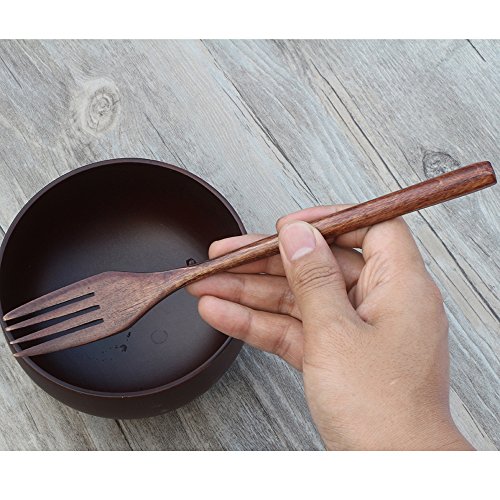 Wooden Forks for Eating Desserts, Chips, Snacks, Cereal, Salad, Fruit, ADLORYEA 6 Pieces Wood Fork, 9 Inch Long Handle Reusable Japanese Style Handmade Kitchen Utensil