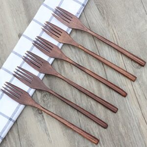 Wooden Forks for Eating Desserts, Chips, Snacks, Cereal, Salad, Fruit, ADLORYEA 6 Pieces Wood Fork, 9 Inch Long Handle Reusable Japanese Style Handmade Kitchen Utensil