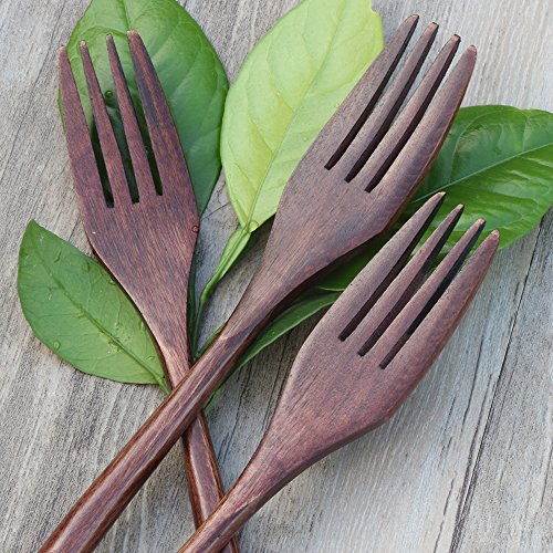 Wooden Forks for Eating Desserts, Chips, Snacks, Cereal, Salad, Fruit, ADLORYEA 6 Pieces Wood Fork, 9 Inch Long Handle Reusable Japanese Style Handmade Kitchen Utensil