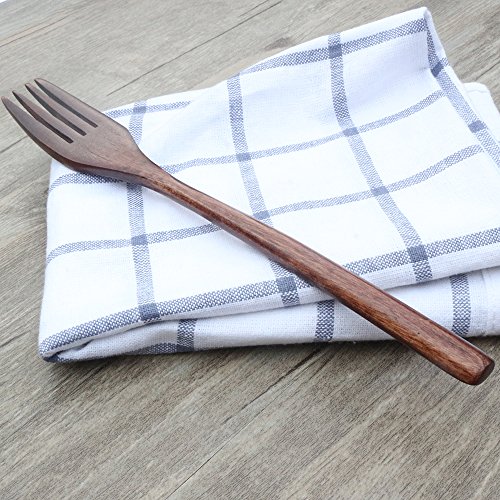 Wooden Forks for Eating Desserts, Chips, Snacks, Cereal, Salad, Fruit, ADLORYEA 6 Pieces Wood Fork, 9 Inch Long Handle Reusable Japanese Style Handmade Kitchen Utensil