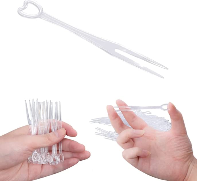 LASSUM 200PCS Disposable Plastic Cocktail Picks Fruit Forks,Forks Bistro Cocktail Forks Tasting Appetizer Forks Set Mini Cake Forks (Clear)