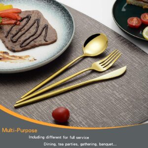 Mirror Gold Silverware Set 20-Piece, Stainless Steel Flatware Service for 4, LaienLife Unique Utensils Set with Long Fork and Spoon Teaspoon, Mirror Gold Flatware Set, Cutlery for Home Party Kitchen