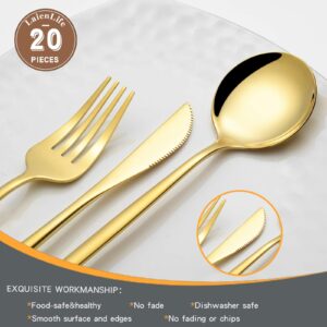 Mirror Gold Silverware Set 20-Piece, Stainless Steel Flatware Service for 4, LaienLife Unique Utensils Set with Long Fork and Spoon Teaspoon, Mirror Gold Flatware Set, Cutlery for Home Party Kitchen