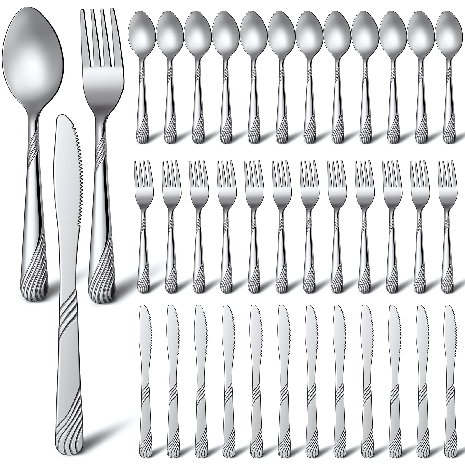 Minatee 48 Pieces Forks Spoons and Knives Silverware Set Stainless Steel Flatware Cutlery Set Heavy Duty Metal Spoons Forks and Knives Set for Kitchen Utensil Dinner Restaurant Home, Dishwasher Safe