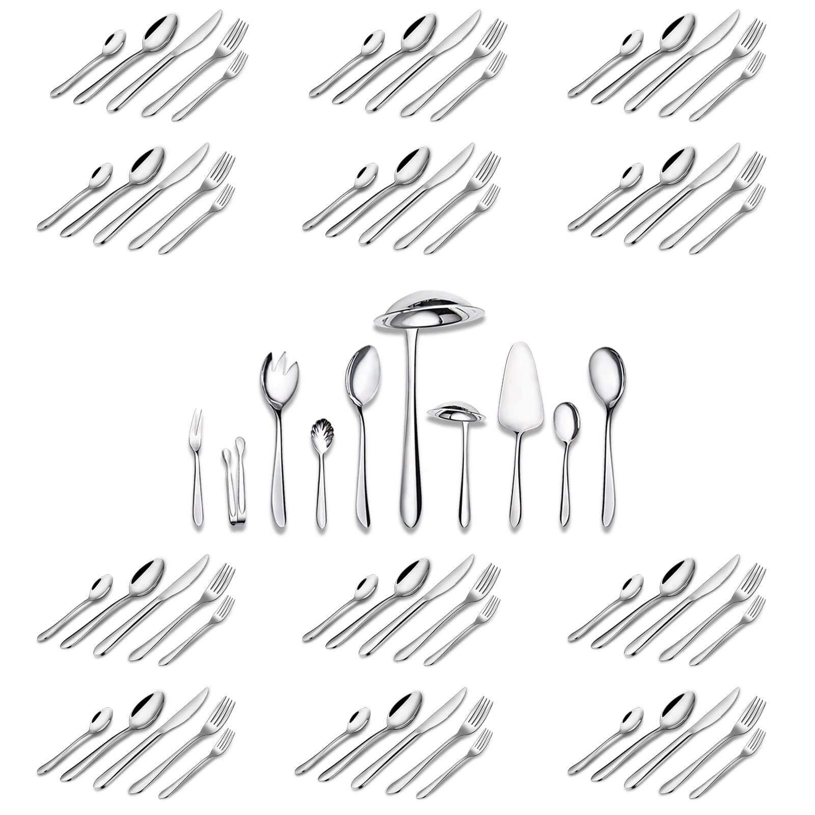 Elegant 72-Piece Silverware Set, Stainless Steel Flatware Set for 12 Guests - Comprehensive Cutlery and Serving Utensils Set, Dishwasher Safe