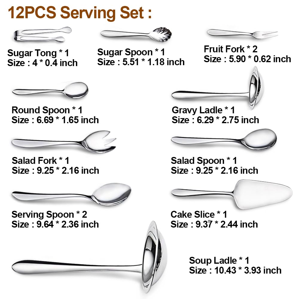 Elegant 72-Piece Silverware Set, Stainless Steel Flatware Set for 12 Guests - Comprehensive Cutlery and Serving Utensils Set, Dishwasher Safe