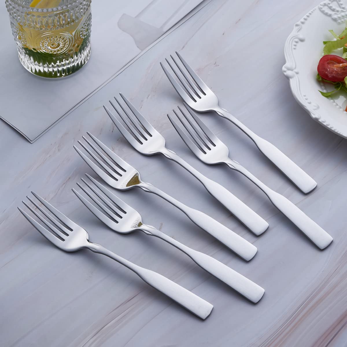 FULLYWARE Dinner Fork, Stainless Steel 7.6” Heavy Duty Fork Silverware, Metal Fork Cutlery Set, 6-Piece