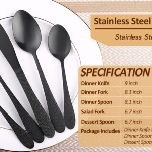 Matte Black Hammered Silverware Set for 8,SANLUNS 40-Piece Modern Flatware Set,Fine Dining Utensil Tableware Cutlery Hammered Handle Knives,Forks,Spoons,Stainless Steel,Unique Reusable Dishwasher Safe