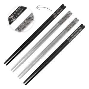 set of custom reusable metal chopsticks engraved japanese stainless steel dinnerware utensils lot for new home, gifts, party favors, wedding goodie bags, engagements