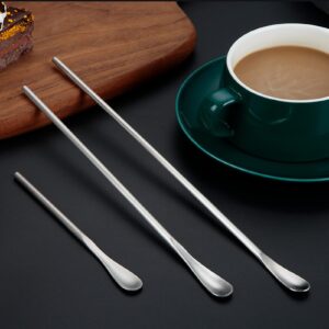 Lomoker Stainless Steel Coffee Stir Spoons, Iced Tea Spoon, Cocktail Stirring Sticks, Round Handle Stirrers, 3 Different Sizes (5'', 6.3'', 8.7''), Set of 6, Silver