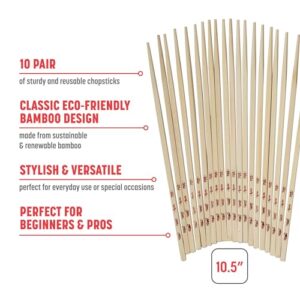 Joyce Chen Reusable Burnished Bamboo Chopsticks Set, 10 Pair