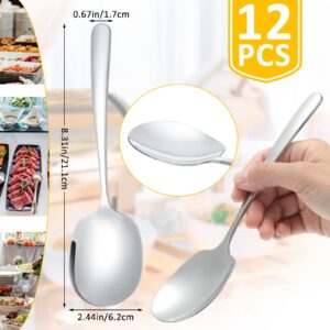 Set of 12 Stainless Steel Serving Spoons Large Metal Serving Utensils Dishwasher Safe Spoons for Buffet Catering Food Cooking Kitchen Banquet Restaurant Home, Silver, 8.3 Inches Long