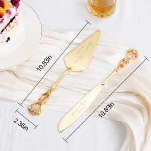 TUKDAK Wedding Cake Knife and Server Set, Personalized Gold Cake Cutting Set for Wedding, Engraved Classic Cake Knives Cutter Set, Pie Pastry Server, Birthday Bridal Quinceañera Gift (CUS-Crown)