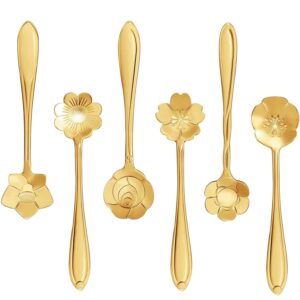 stainless steel creative flower coffee spoon soup spoons sugar spoons, ice-cream tea stirring spoons 4.8 inches retro dessert demitasse espresso spoons cutlery kitchen tableware-set of 12