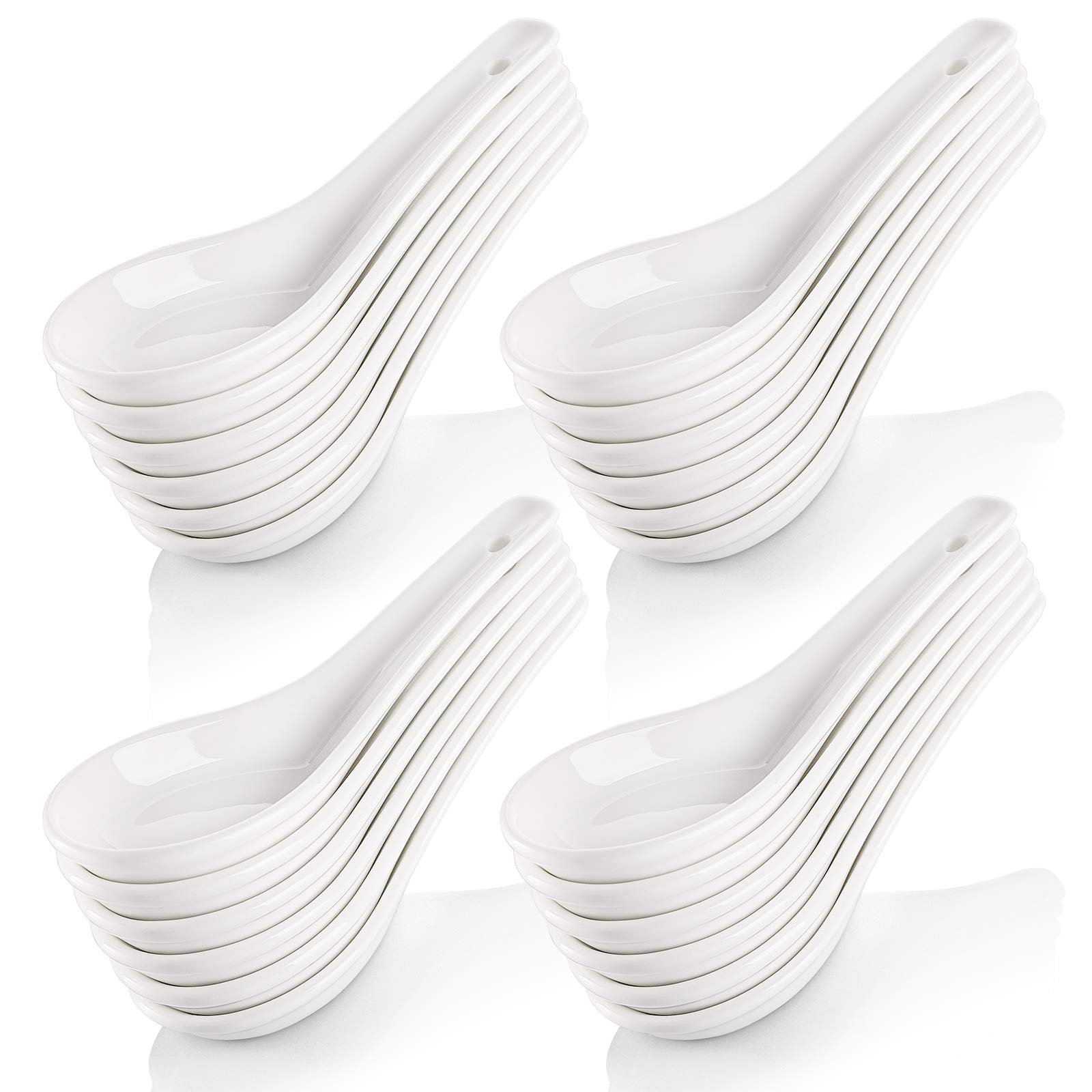 Yopay 24 Pack Soup Spoon Ceramic Asian Ramen Spoons, 5 Inch White Porcelain Spoons for Appetizer Wonton Dumpling Miso, White