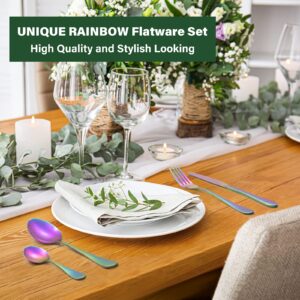 Rainbow Silverware Set, 24 Pieces Stainless Steel Flatware Sets for 6 - Mirror Polished Cutlery Utensil Set, Essentials Eating Tableware Set for Home&Kitchen, Restaurant, Dishwasher Safe