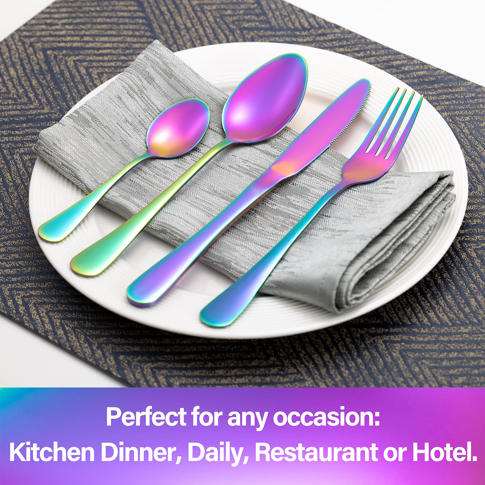 Rainbow Silverware Set, 24 Pieces Stainless Steel Flatware Sets for 6 - Mirror Polished Cutlery Utensil Set, Essentials Eating Tableware Set for Home&Kitchen, Restaurant, Dishwasher Safe