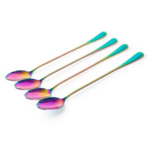 dhrbsx Long-Handled ice Tea Spoon, Cocktail stir Spoons, Stainless Steel Coffee Spoons, Colored ice Cream Scoop Set of 4