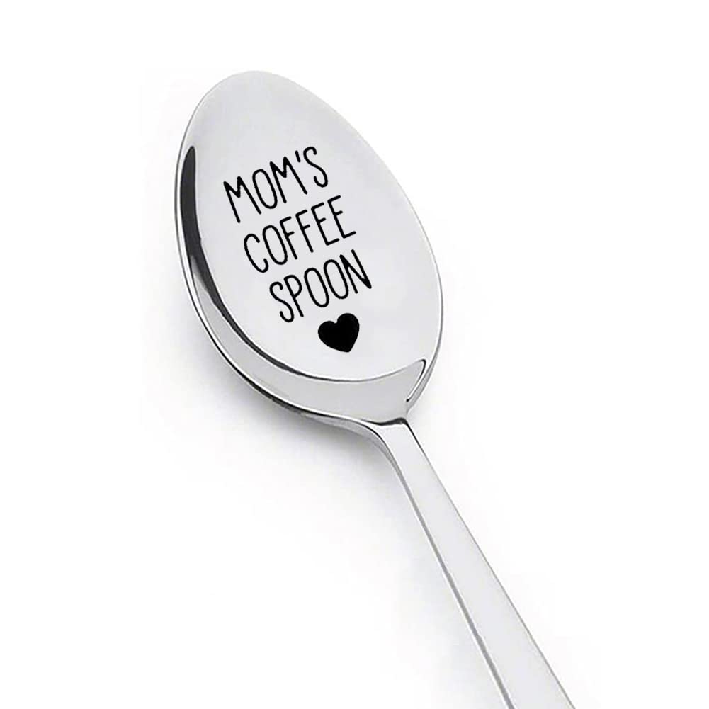 Mom’s Coffee Spoon for Christmas Gift for Mom Birthday Presents from Daughter Son Engraved Stainless Steel Spoon for Dessert Teaspoon for Mommy Mother Gift from Children