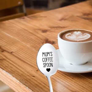 Mom’s Coffee Spoon for Christmas Gift for Mom Birthday Presents from Daughter Son Engraved Stainless Steel Spoon for Dessert Teaspoon for Mommy Mother Gift from Children