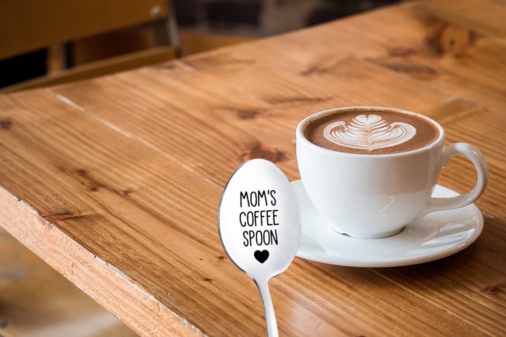 Mom’s Coffee Spoon for Christmas Gift for Mom Birthday Presents from Daughter Son Engraved Stainless Steel Spoon for Dessert Teaspoon for Mommy Mother Gift from Children